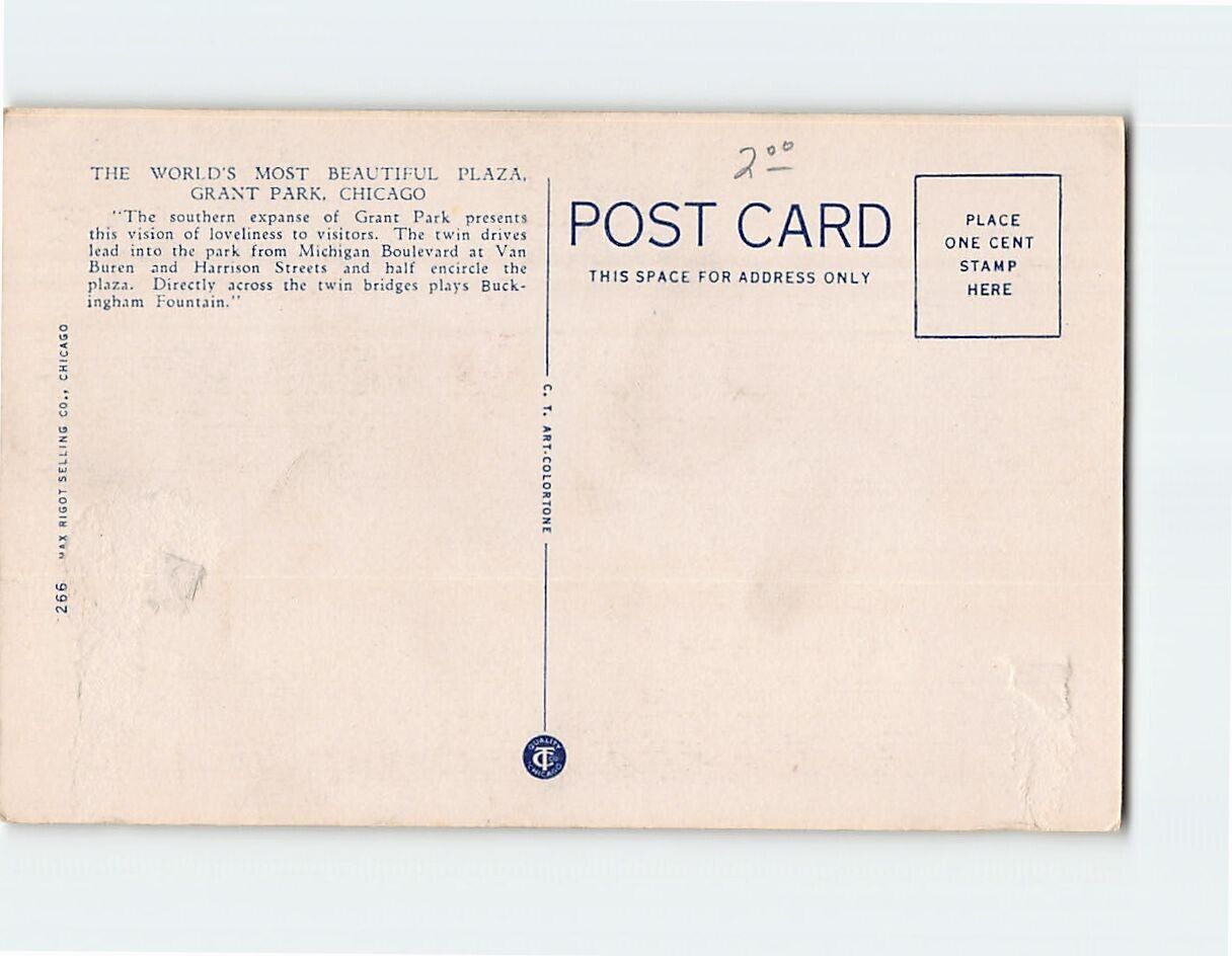 Postcard The World's Most Beautiful Plaza, Grant Park, Chicago ...