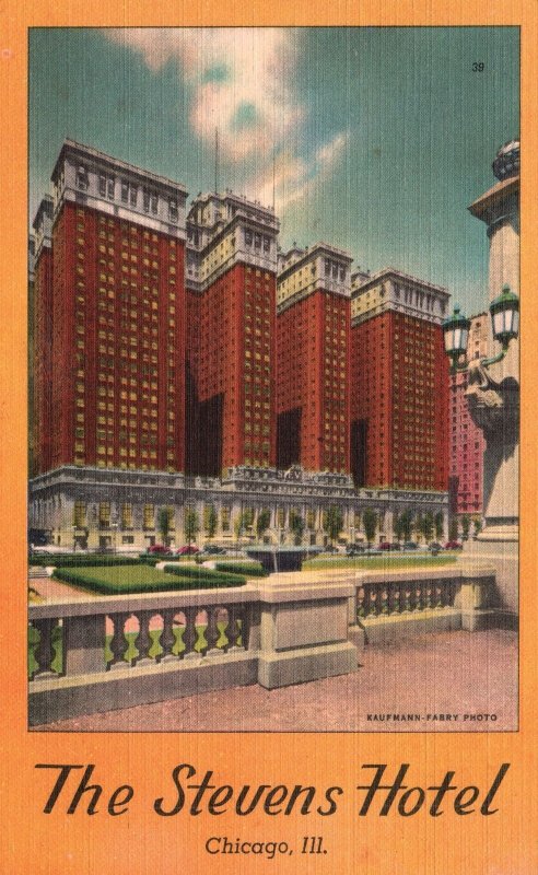 Vintage Postcard 1930s The Stevens Hotel Building Chicago Illinois ILL ...