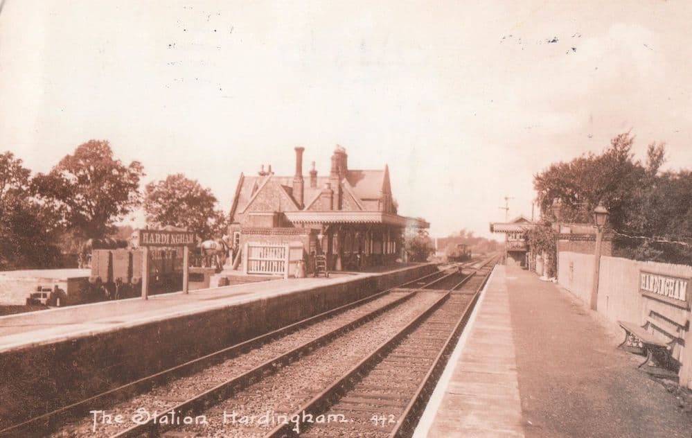 Hardingham Train Railway Station Bench in 1900 Norfolk Postcard ...