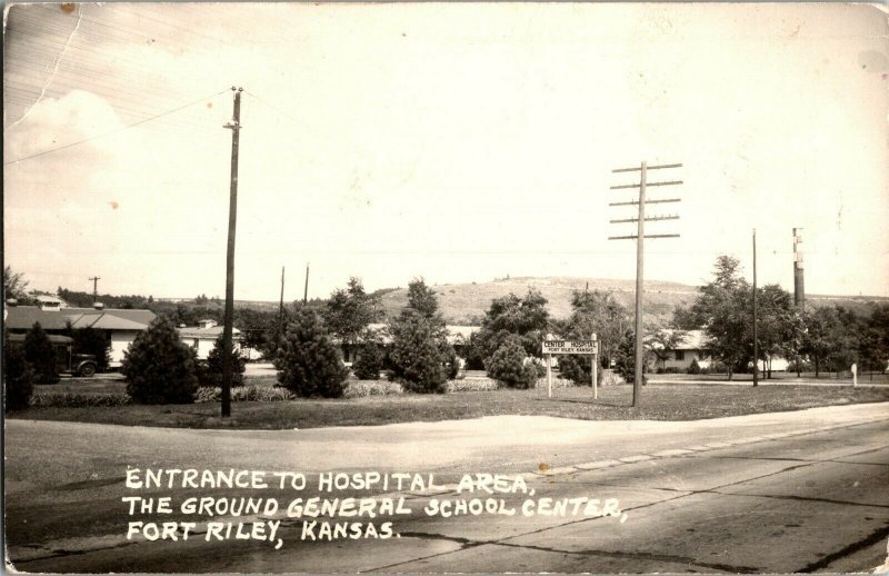 RPPC, Entrance to Center Hospital Area Fort Riley KS Vintage Postcard ...