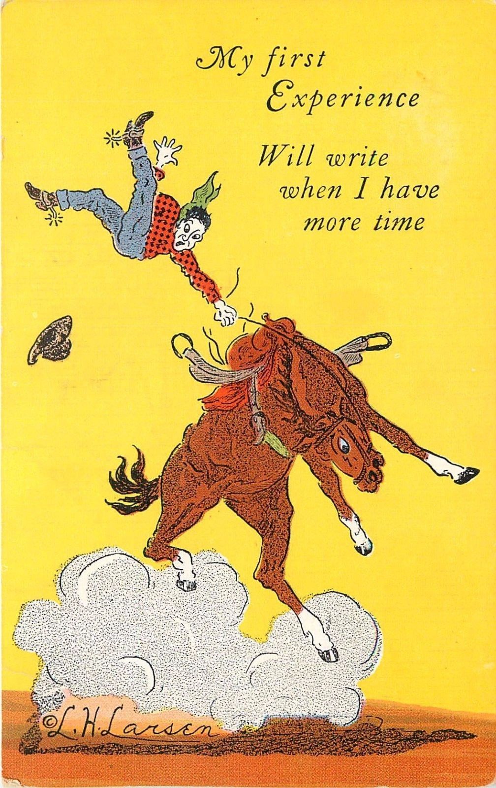 Cowboy Western Rodeo Bronco Comic L.H. Dude Larsen Artist Poet Postcard ...
