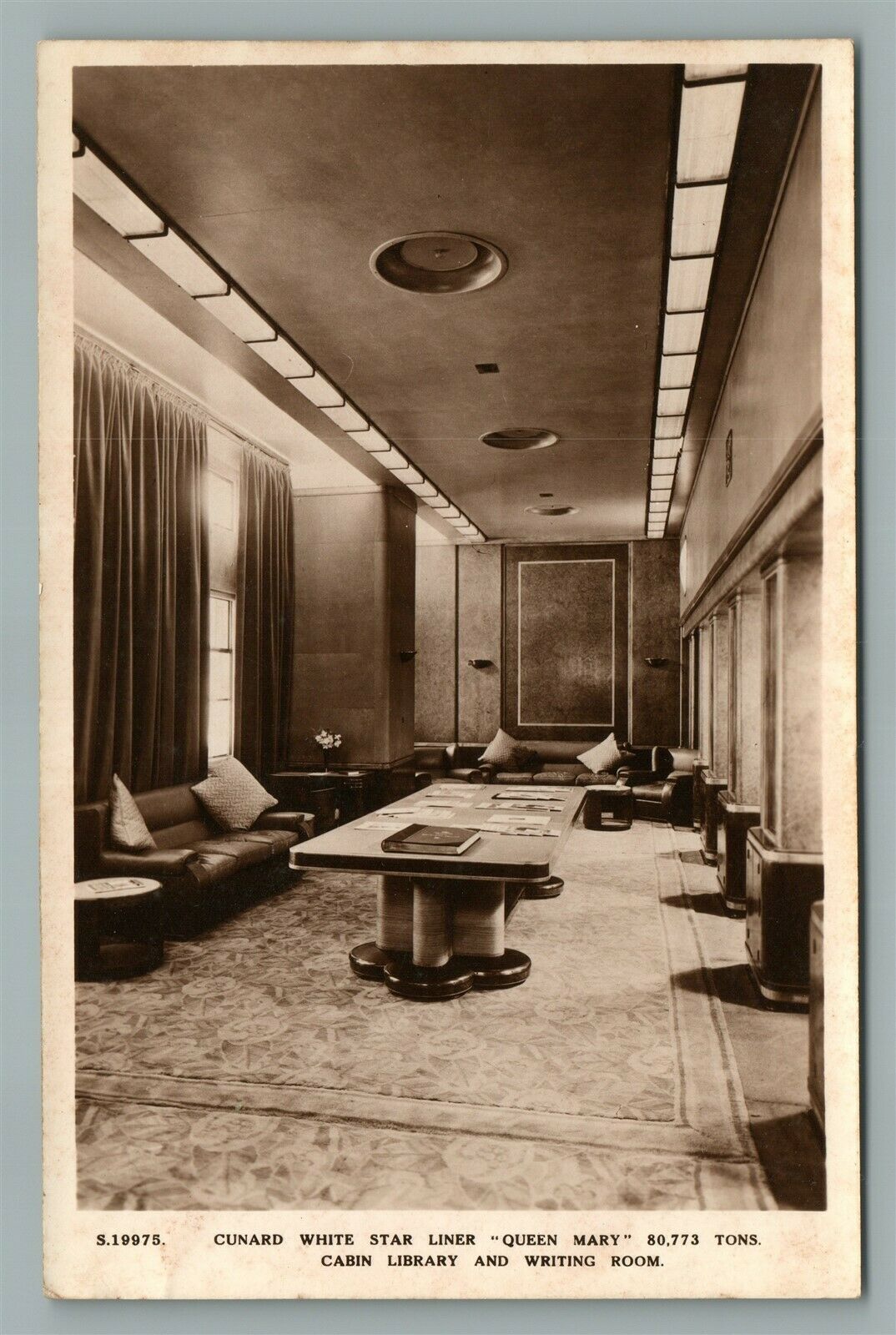 Cunard White Star Line Ship Queen Mary Interior Antique Real Photo ...