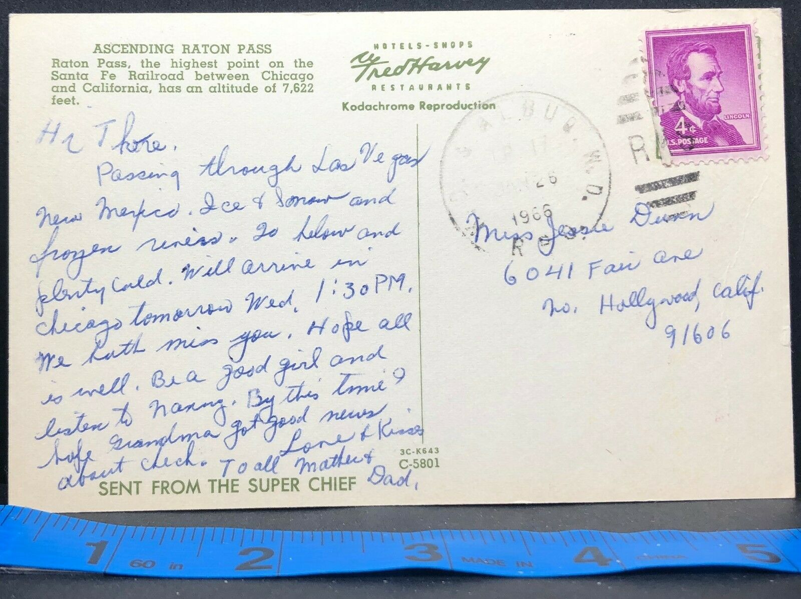 Vintage Postcard Raton Pass Sante Fe Railroad Super Chief Train ...