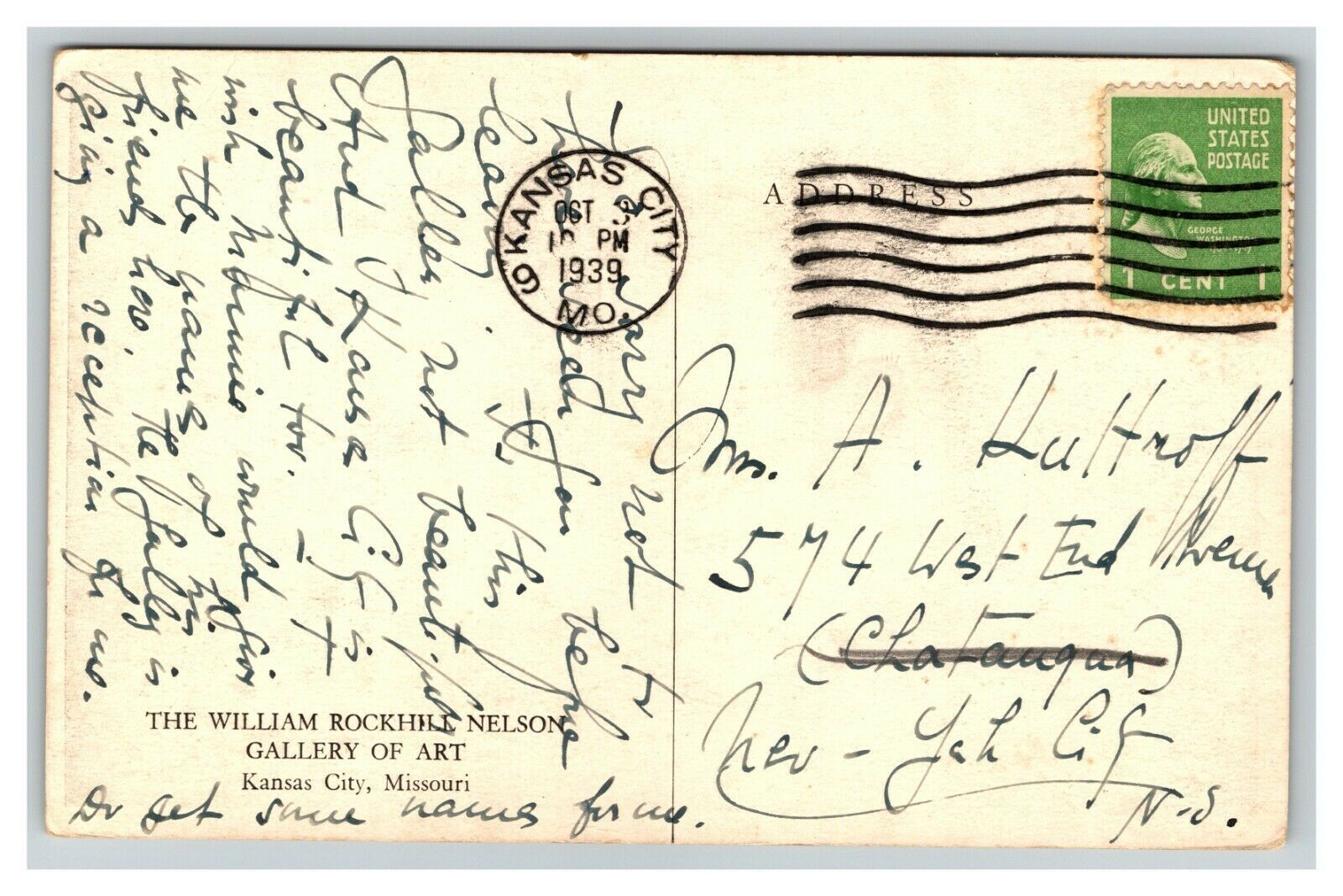 Vintage 1939 Postcard William Rockhill Nelson Gallery Art Kansas City ...