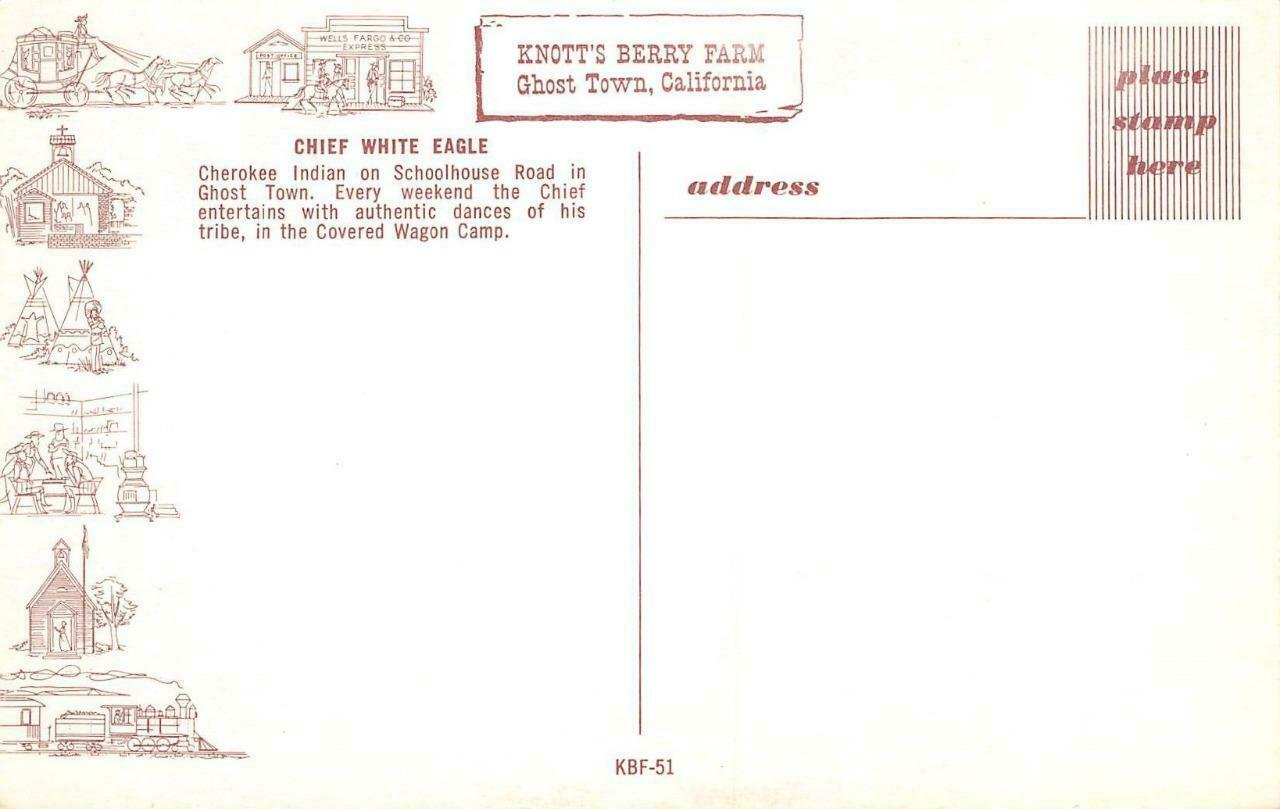 CHIEF WHITE EAGLE Cherokee Indian KNOTT'S BERRY FARM c1960s Vintage ...
