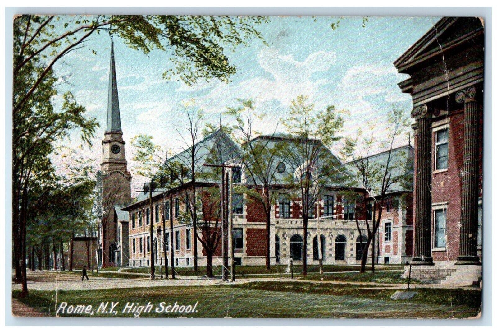 1954 High School Building Campus Rome New York NY Posted Vintage ...