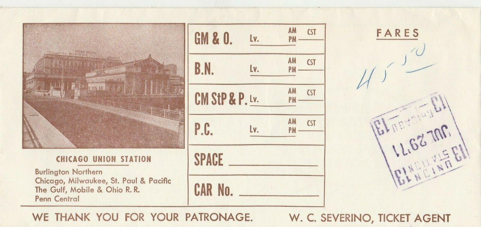 Vintage Railroad Chicago Union Station Ticket Envelope Train - Railroad ...