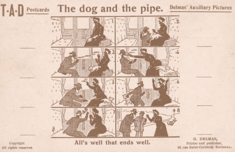 Smoking In A Train Pipe Killing A Dog Antique Black Humour Postcard ...