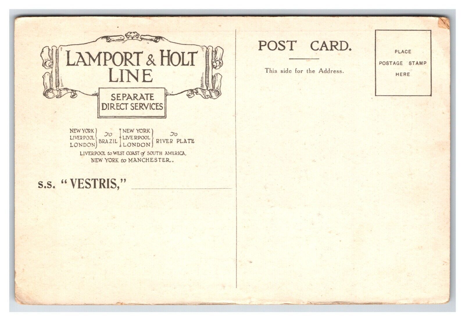 Second Class Drawing Room SS Vestris Lamport & Holt Line Issue DB ...
