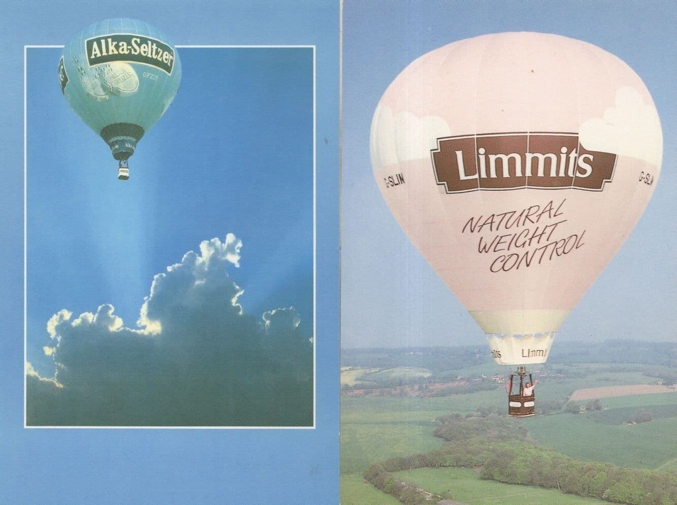 Alka Seltzer & Limmits Diet Control Hot Air Balloon 2x Postcard s ...