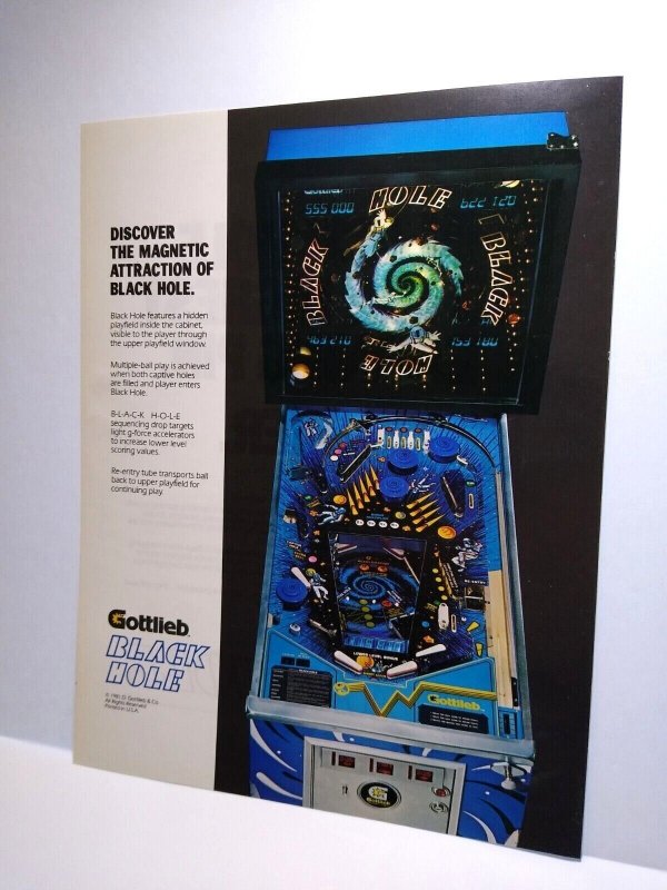 Black Hole Pinball Flyer Vintage Original 1981 3-D Version 8.5" x 11 ...