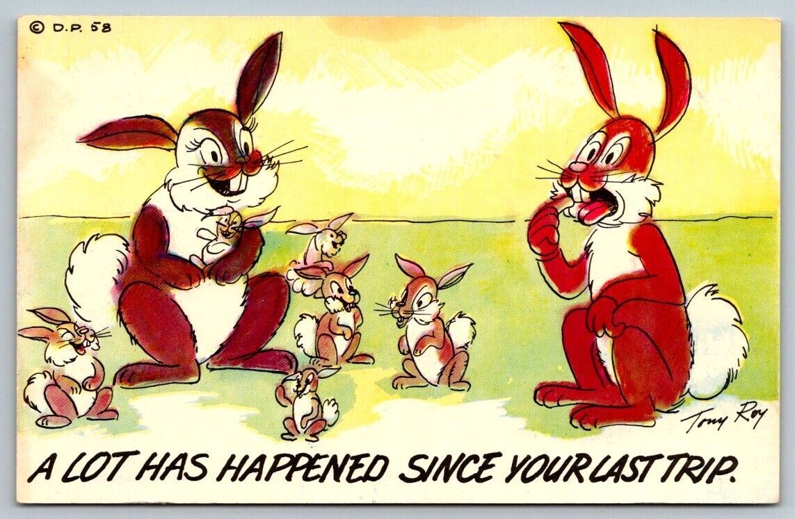 Vintage Saucy Cartoon Humor Postcard - A Lot Has Happened Since Your ...