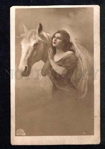 3026026 Cute Lady w/ Arabian HORSE. Pray. Vintage PC | Topics - Animals ...