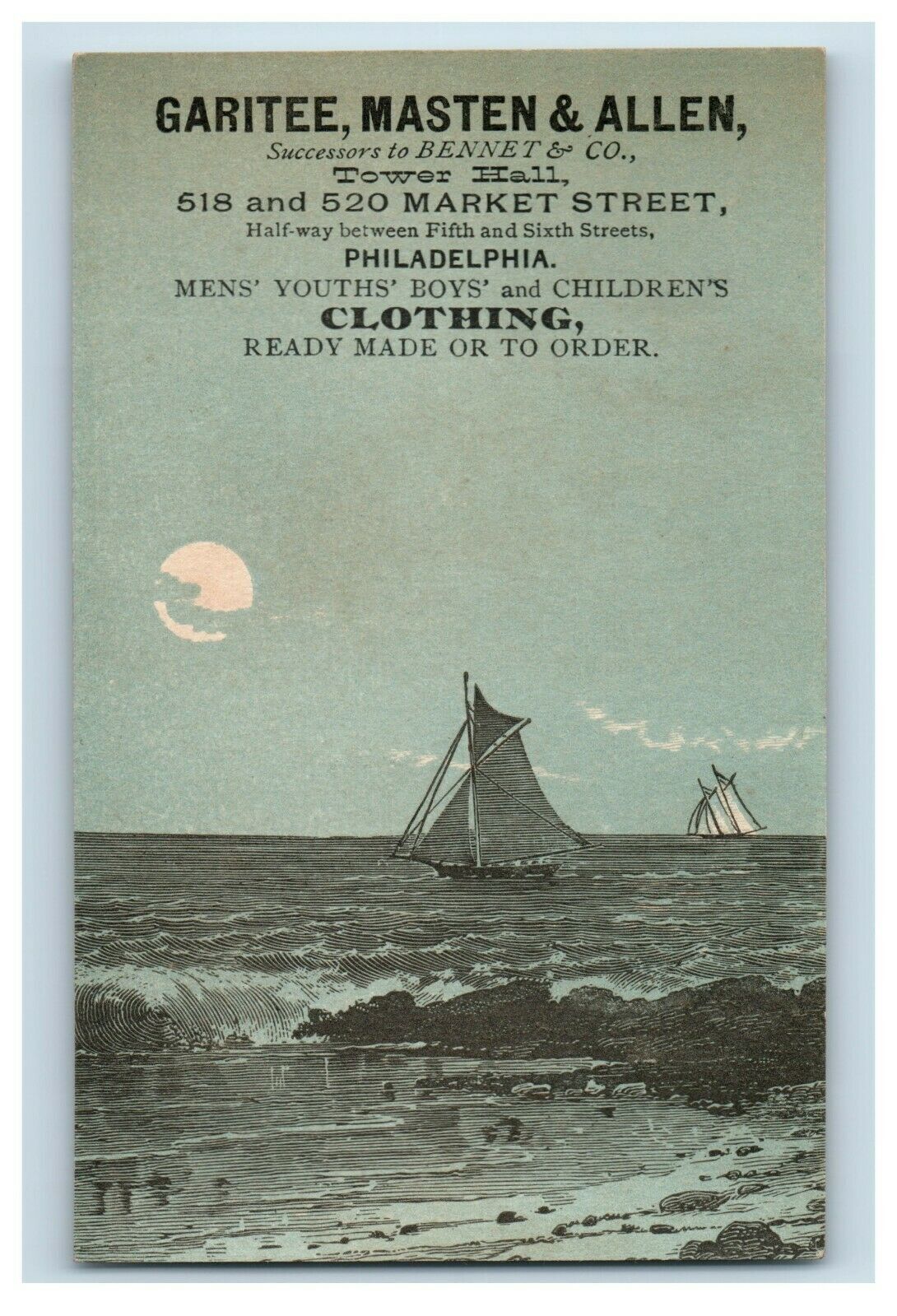 1880s Garitee Masten & Allen Tower Hall Clothing Moon Sailboats Lot Of ...