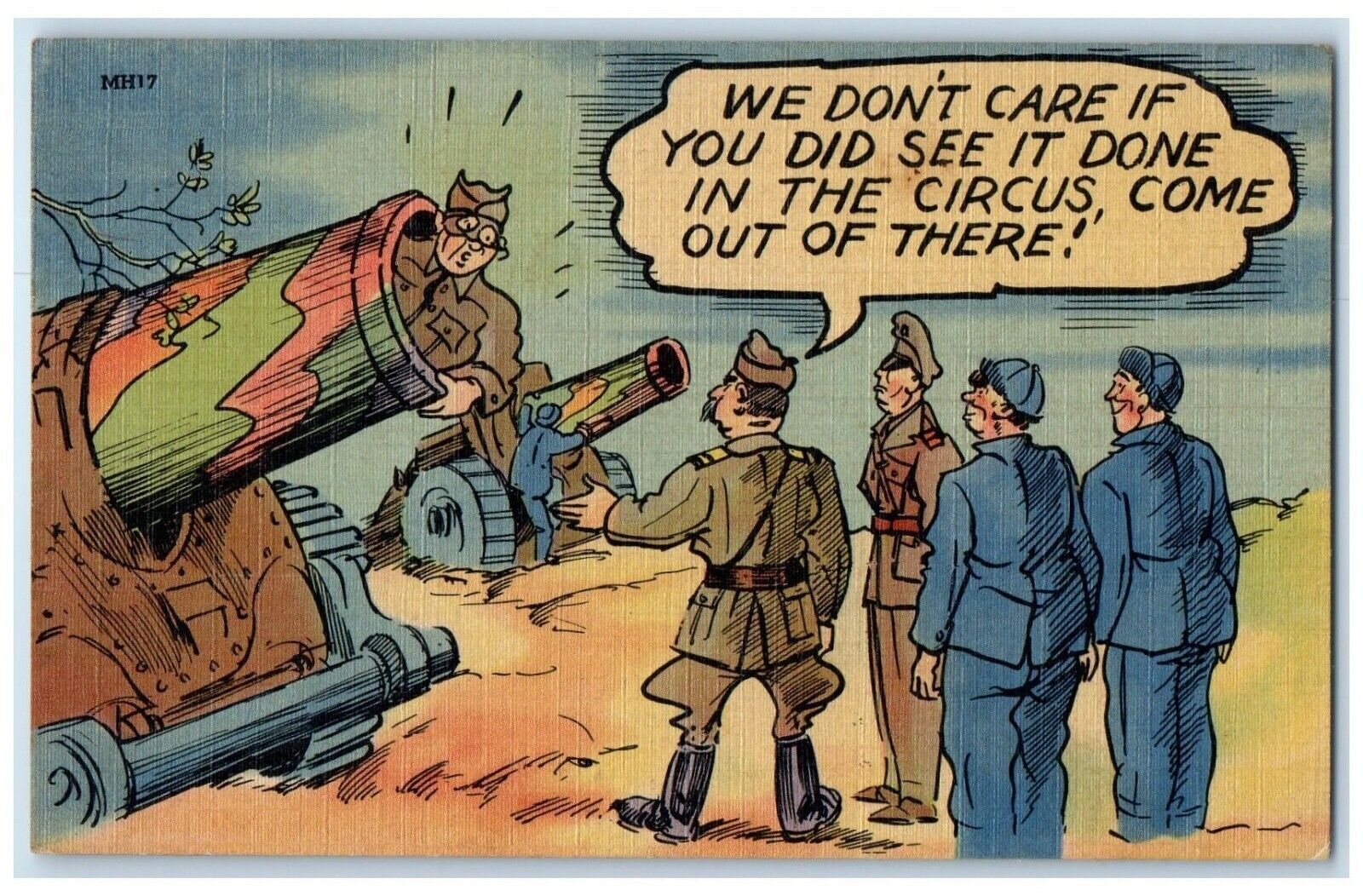 c1940's WWII Cannon Army Military Soldier Humor Unposted Vintage ...