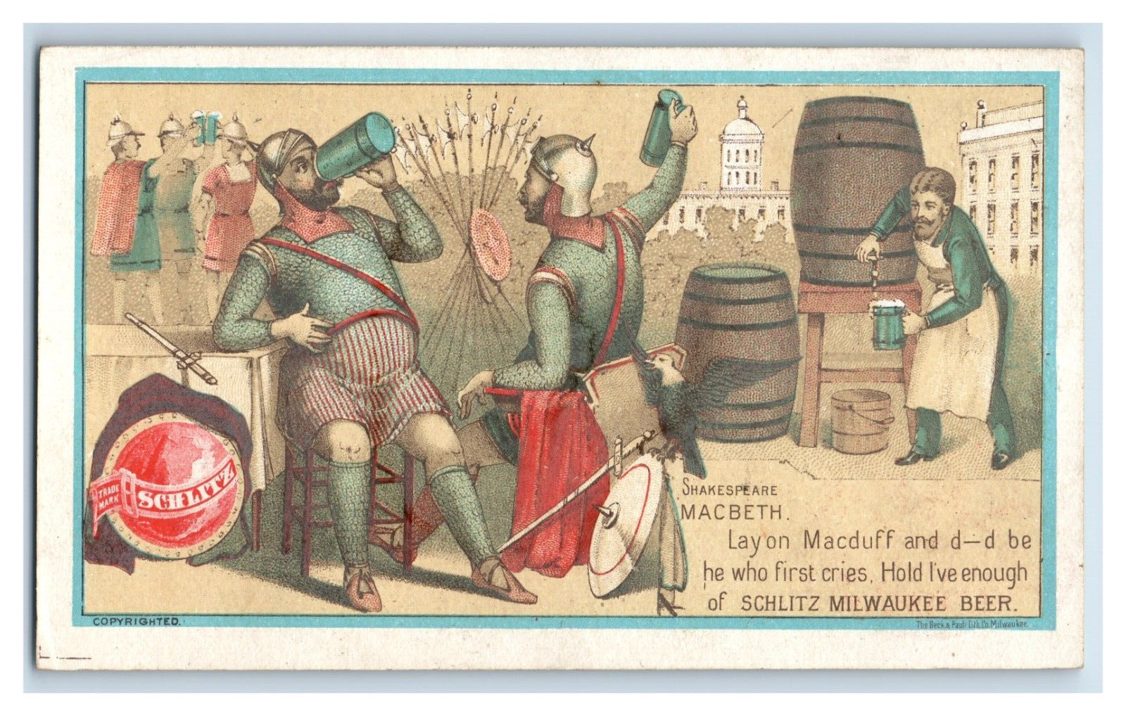 1880's Schlitz Milwaukee Beer Shakespeare Macbeth Victorian Trade Card ...