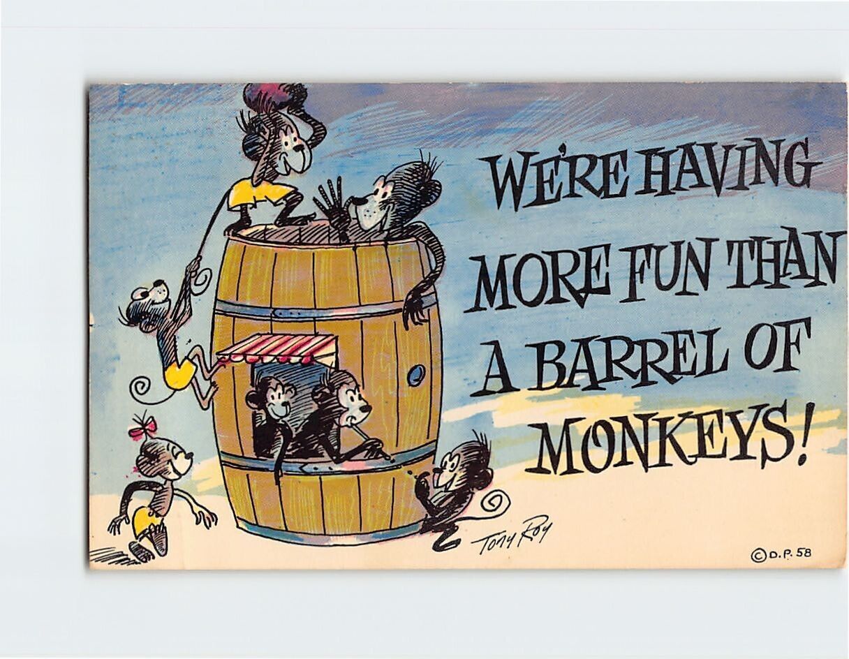Postcard We're Having More Fun Than A Barrel Of Monkeys! with Comic Art ...