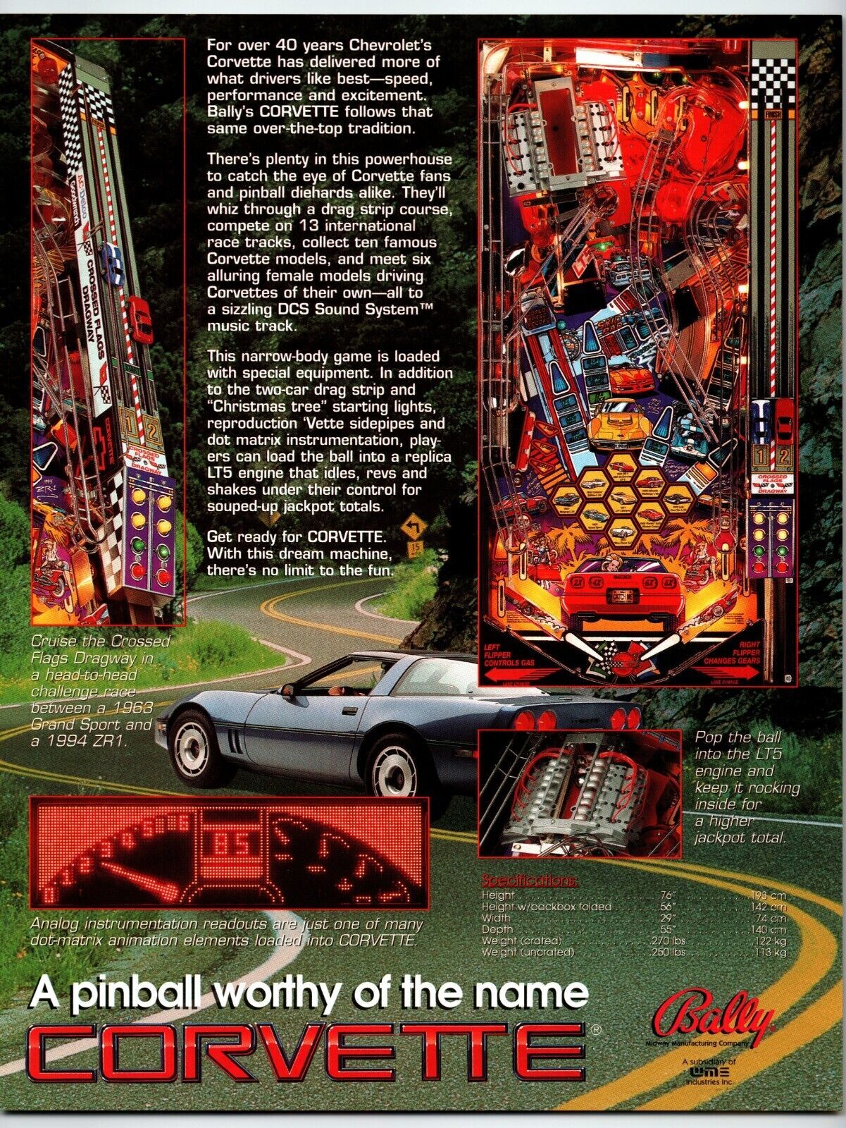 Corvette Pinball Flyer Artwork Sheet Original NOS 1992 Chevrolet Chevy ...
