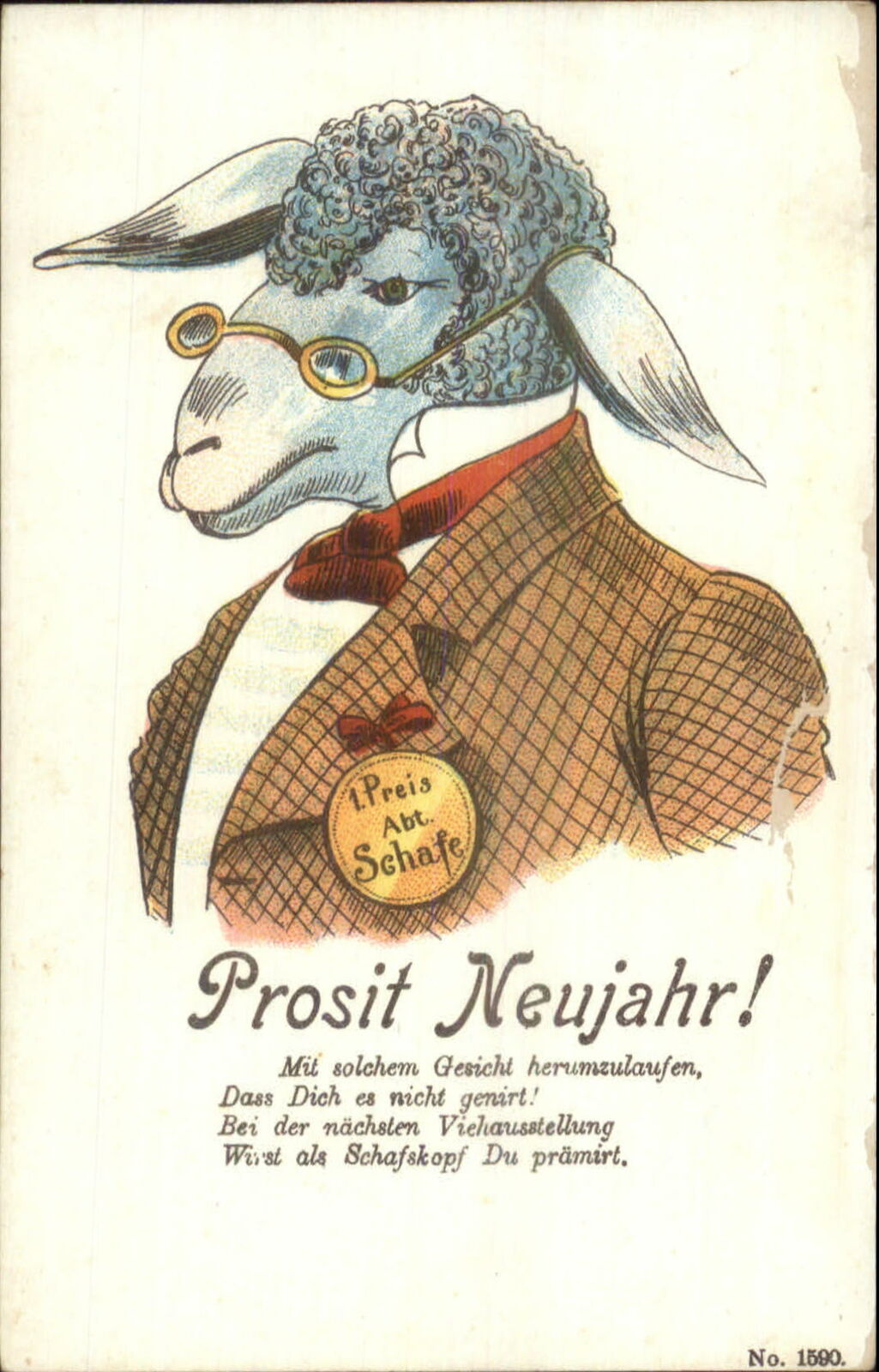 New Year Fantasy Anthropomorphism Giat Man Eyeglasses Poem Postcard ...