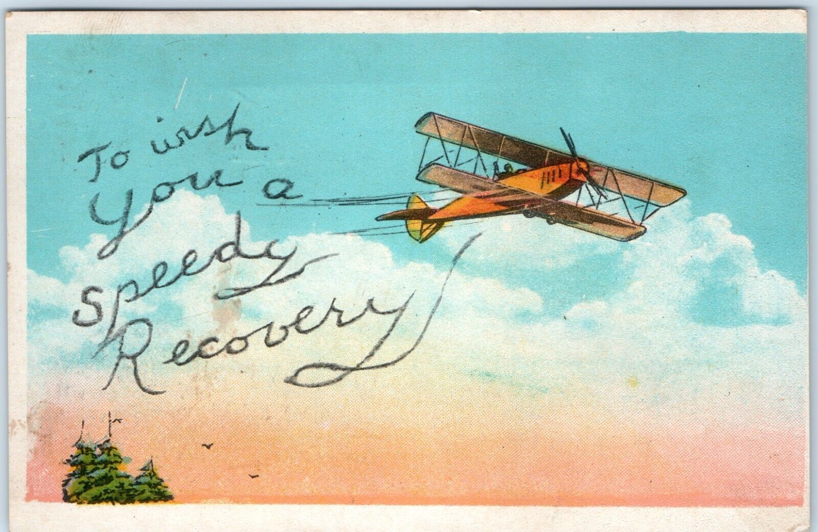 RARE c1910s Airplane "Wish You Speedy Recovery" Biplane Aircraft ...