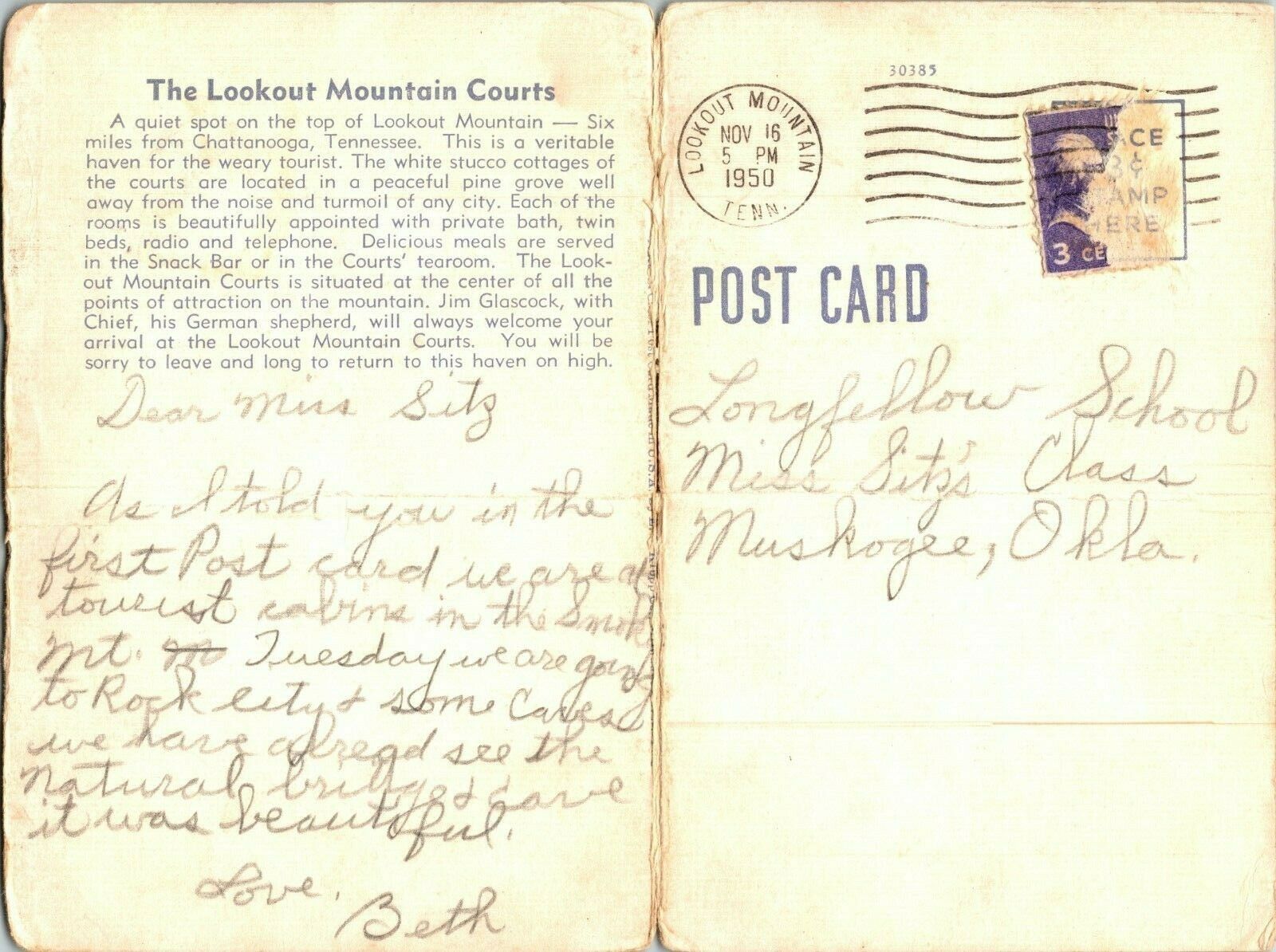 Vintage Linen Bi-Fold Multi-View Postcard Lookout Mountain Courts A17 ...