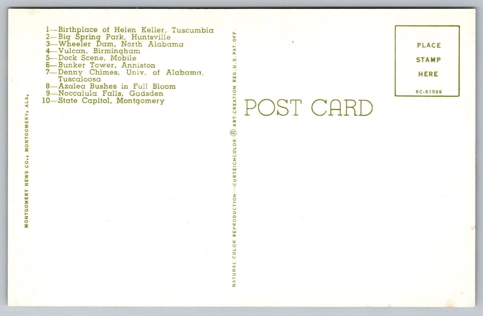 Alabama State Map Multi View Scenic City Landmarks Chrome UNP Postcard ...