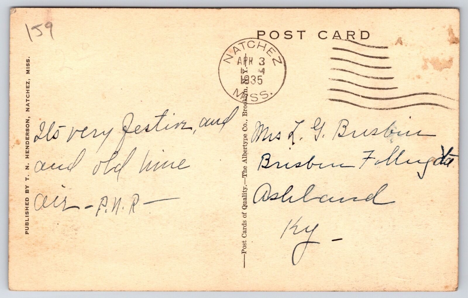 Vintage Postcard 1935 Front View Main Door Elmscourt House Natchez ...