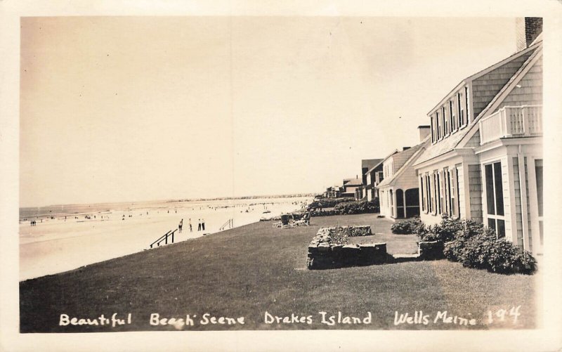 Wells ME Drakes Island Beach Scene Cottages, Real Photo Postcard ...