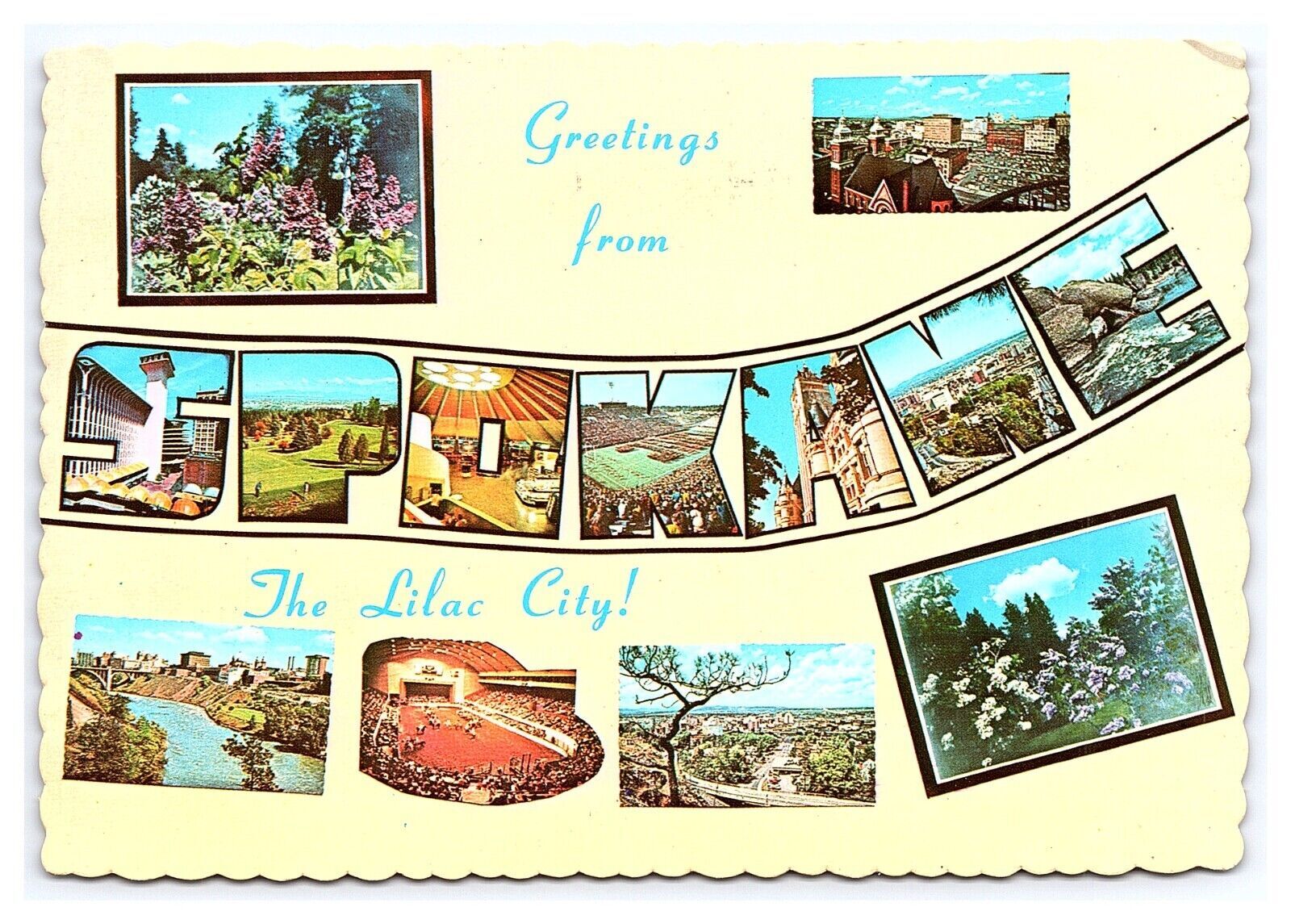Greetings From Spokane Lilac City LARGE Letter Continental Multi View ...