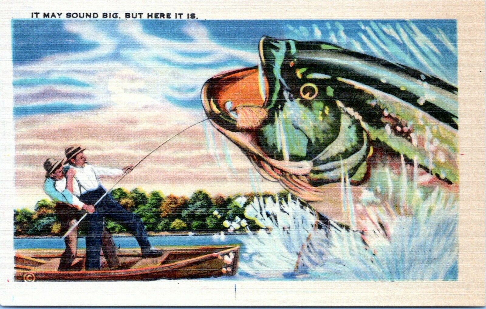 1930s Exaggeration Fish Jumping Fishing Comic Linen Postcard JP | Other ...