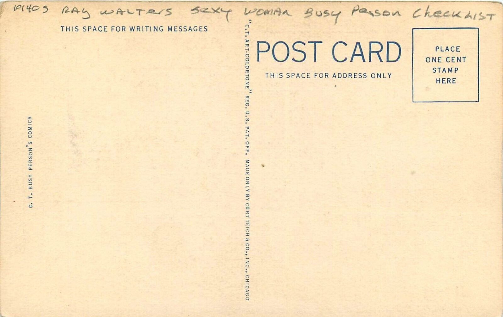 Postcard 1940s Ray Walters Sexy woman busy person checklist 23-11074 ...