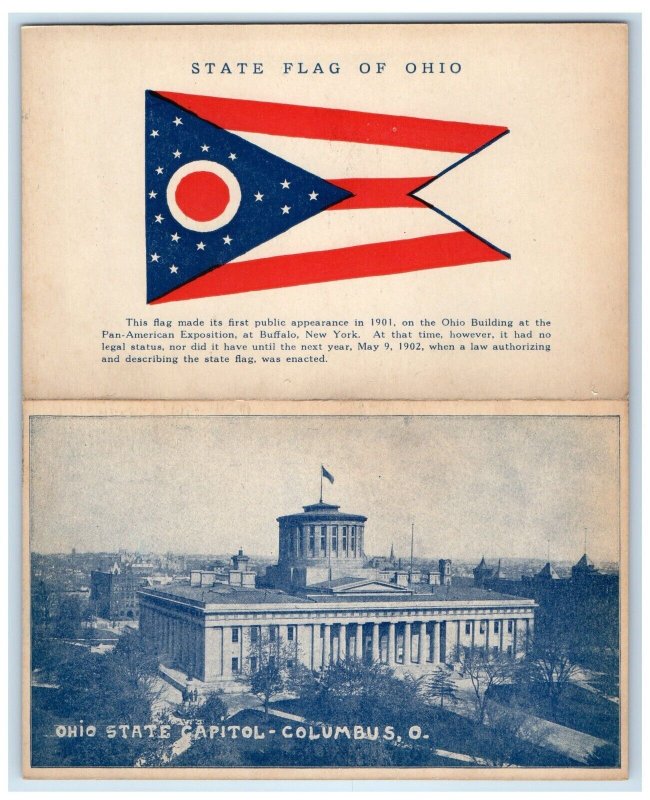 State Flag Of Ohio And Ohio State Capitol Columbus OH Fold Out Postcard ...