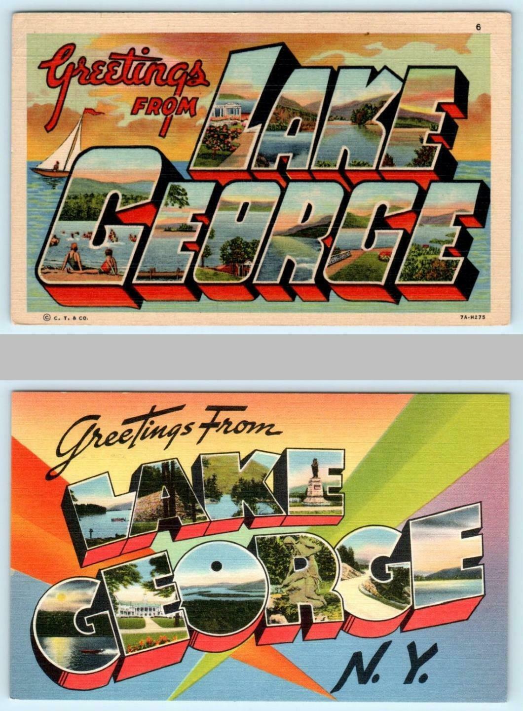 2 Large Letter Linens LAKE GEORGE, New York NY~ Curteich, Tichnor 1940s ...