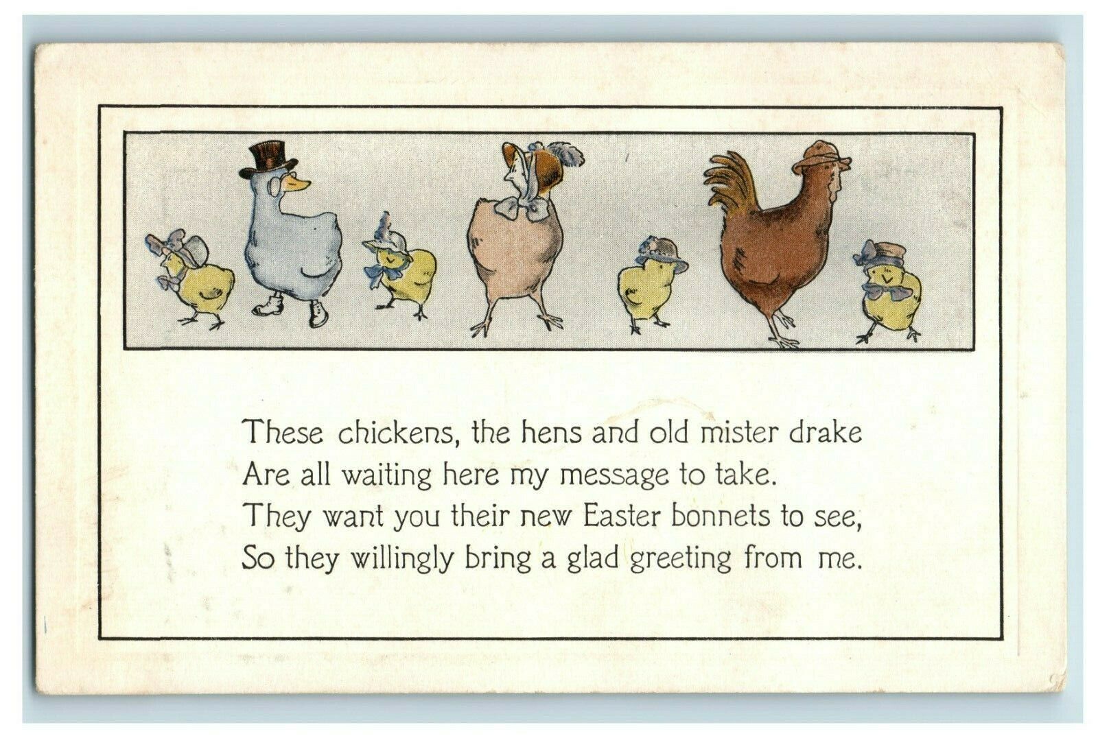 C. 1910 Whitney Lovely Easter Poem Chickens Hens Old Mister Drake ...