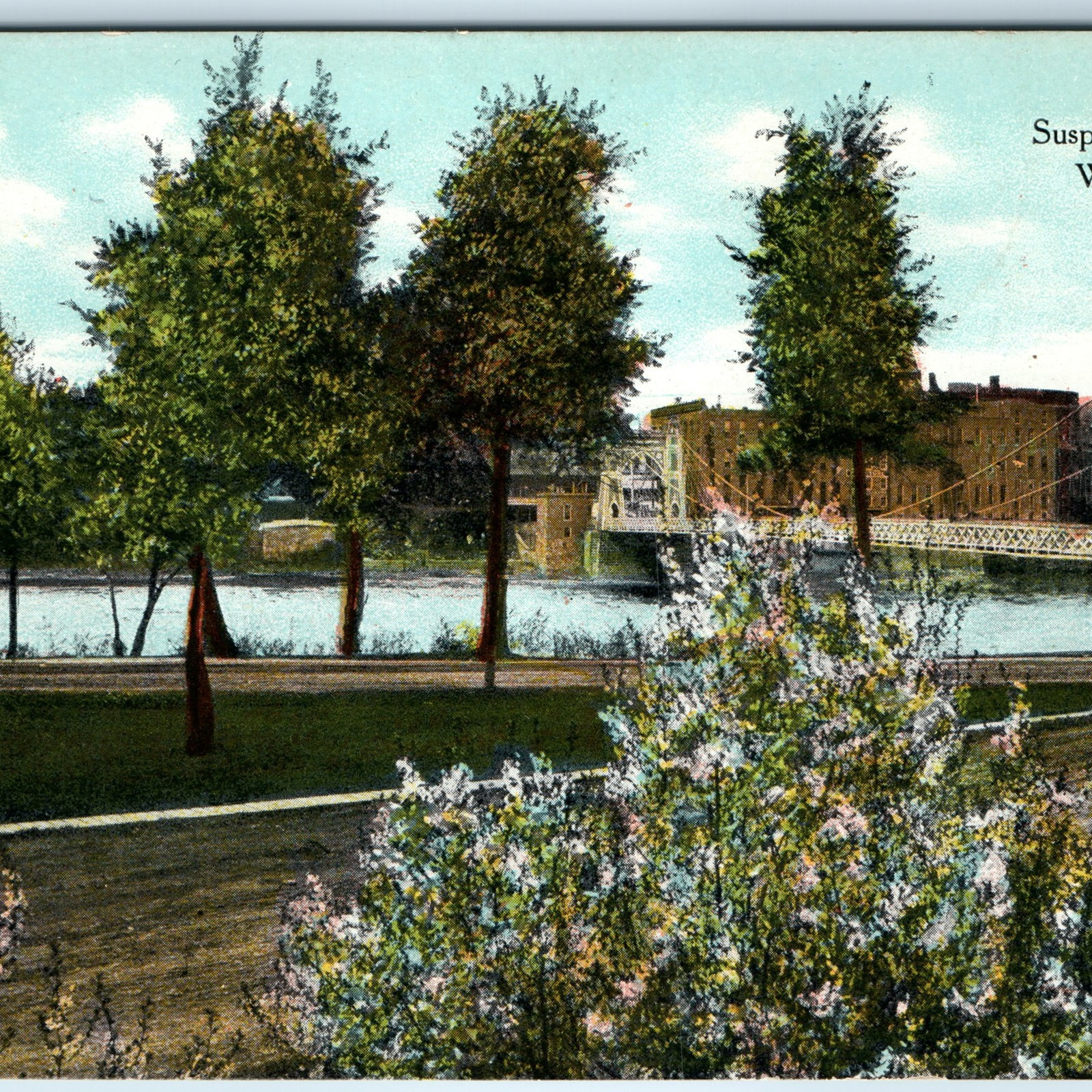 c1910s Warren PA Suspension Bridge Downtown Park Tiona Cancel Kirby PC ...