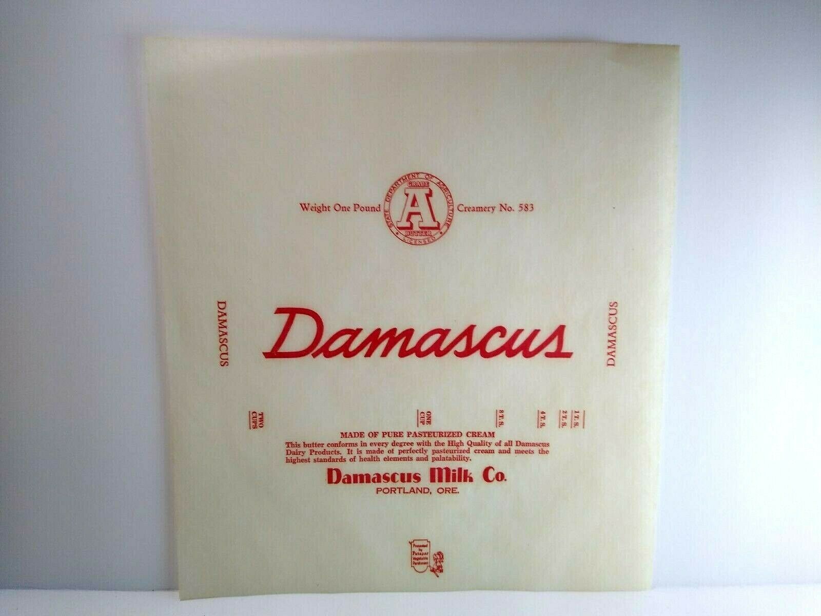 Butter Wrapper Damascus Portland Ore One Pound Label Original Circa ...
