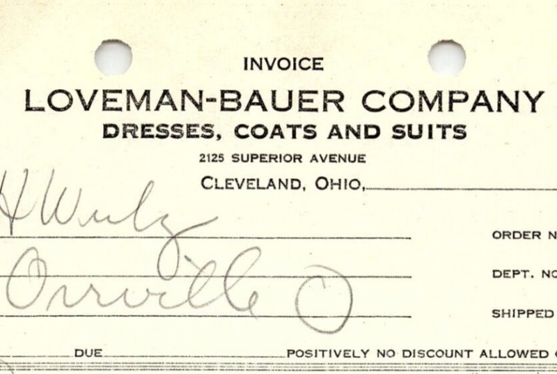 1939 Loveman-Bauer CO. Cleveland OH Dresses Coats Suits Billhead ...