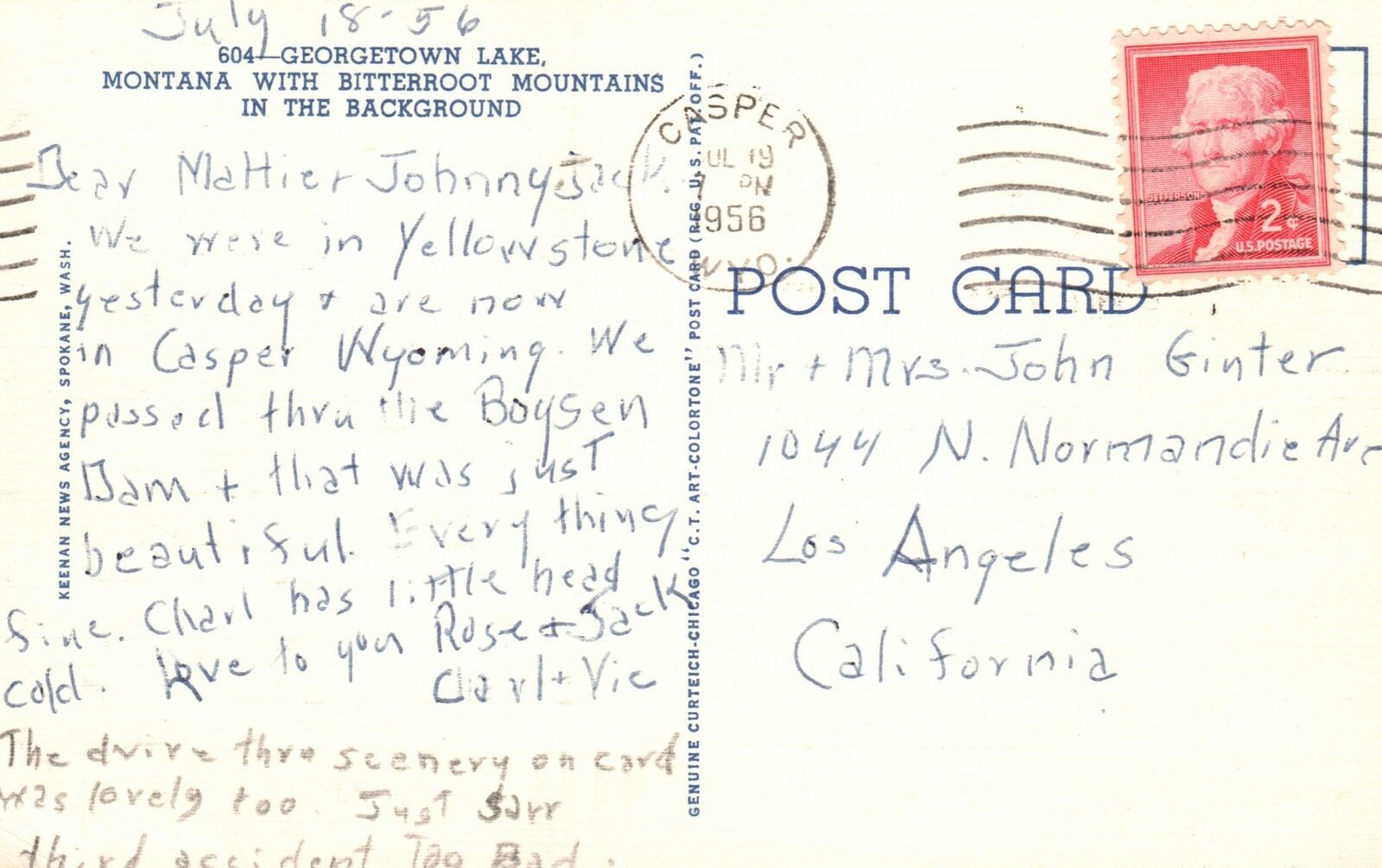 Vintage Postcard 1956 Georgetown Lake Montana w/ Bitterroot Mountains ...