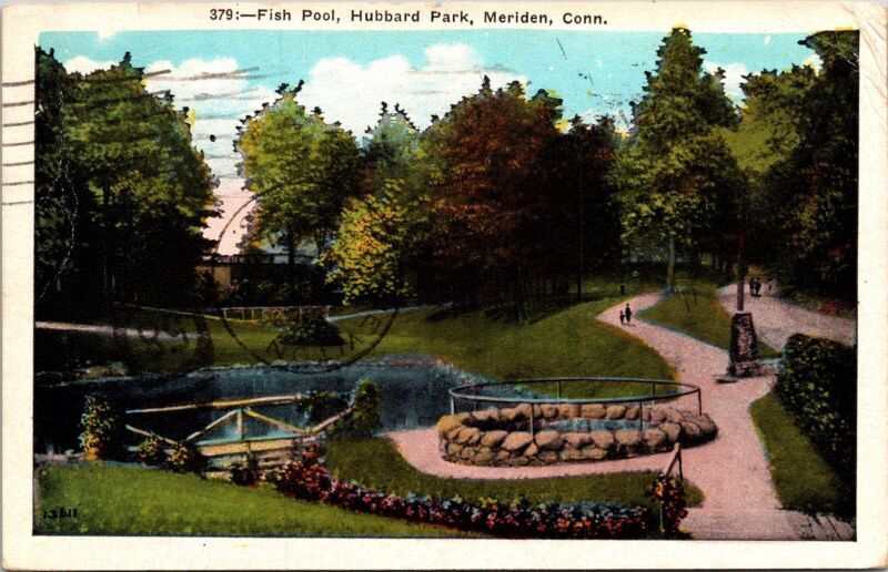Fish Pool Hubbard Park Meriden CT Connecticut WB Postcard PM Clean WOB ...