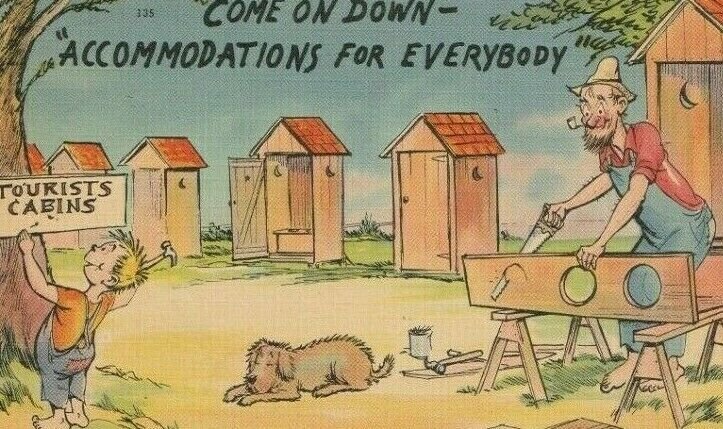 Comical VTG Cartoon Outhouse Cabins Postcard, Accommodations For ...