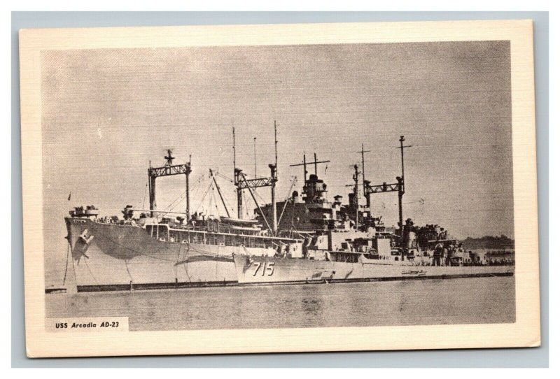 Vintage 1940's Military Postcard USS Arcadia Battleship in Dock ...
