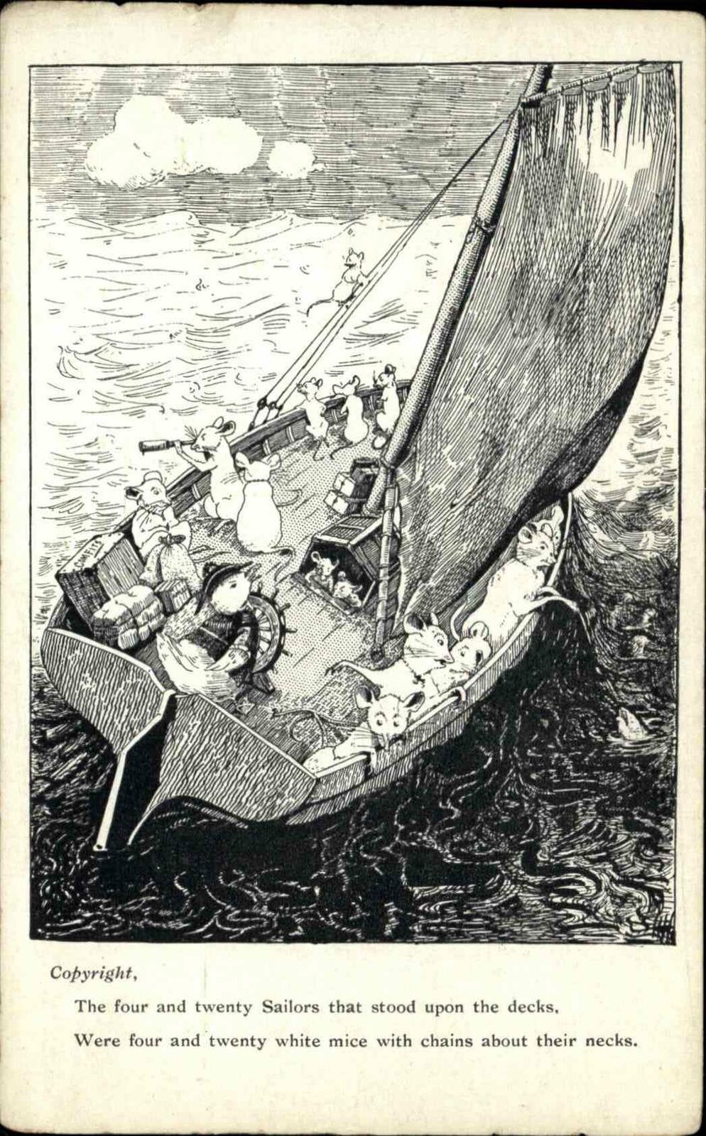 Animal Fantasy Nursery Rhyme Mice Sailing Ship 4 & 20 Sailors c1910 ...