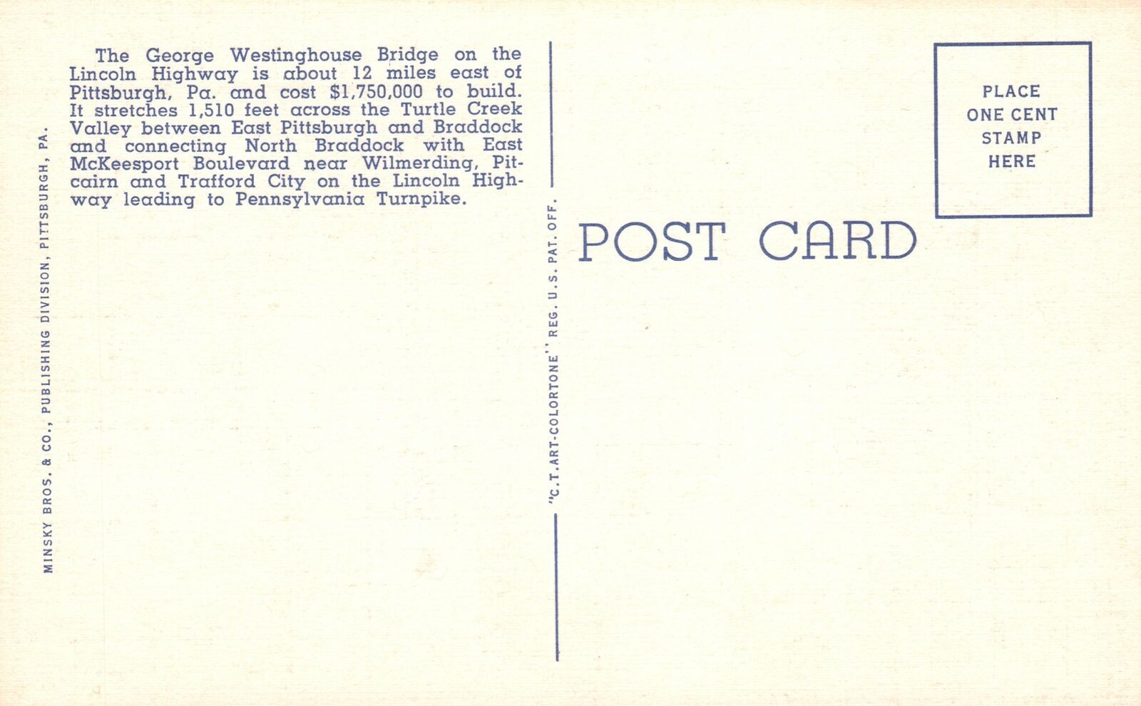 Vintage Postcard 1920's George Westinghouse Memorial Bridge & Plants ...