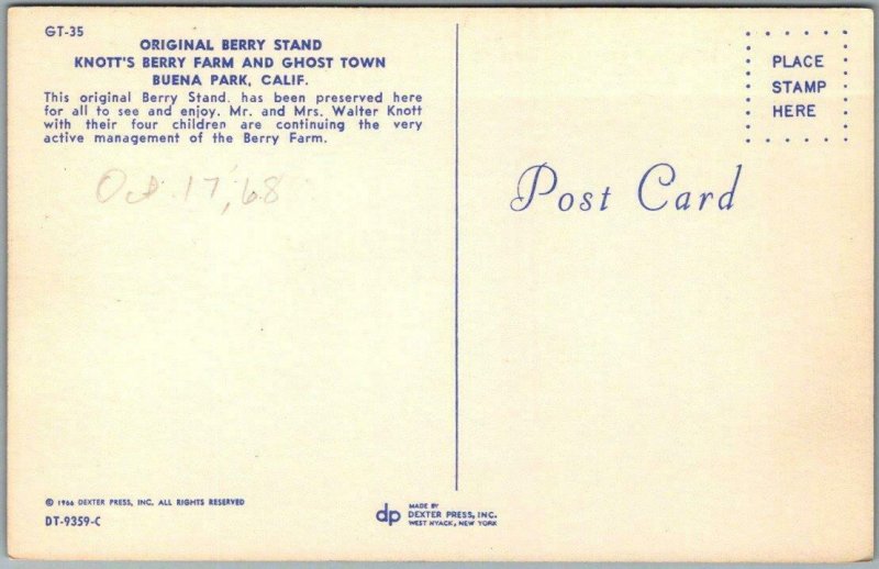 1960s KNOTT'S BERRY FARM California Postcard "Original Berry Stand ...