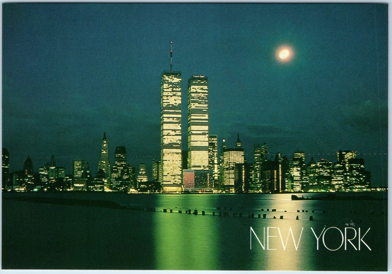 c1980s New York, NY World Trade Center Twin Towers Jumbo Postcard Moon ...