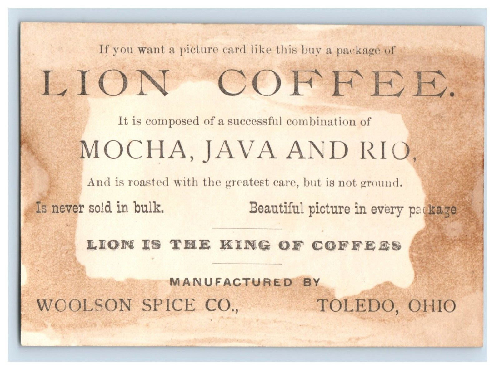1880s Lion Coffee Woolson Spice Co. Mocha Java Cat & Mistletoe P160 ...