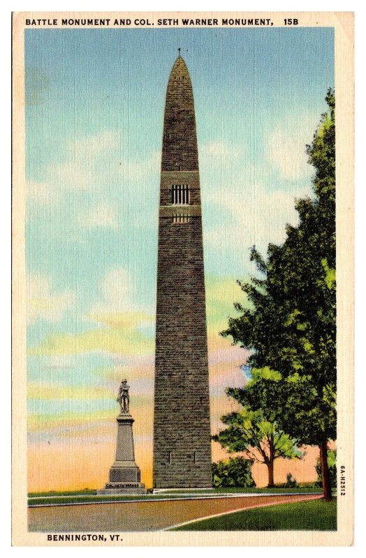 Vintage Battle Monument and Col. Seth Warner Monument, Bennington, VT ...