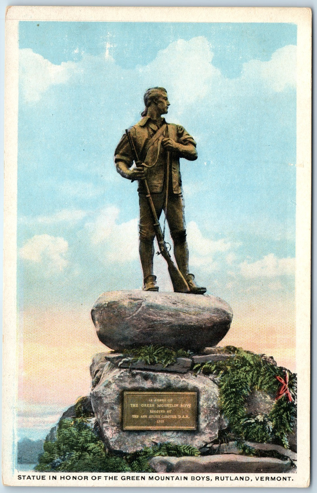 c1910s Rutland VT Statue Green Mountain Boys Bronze Man Rifle Gun ...