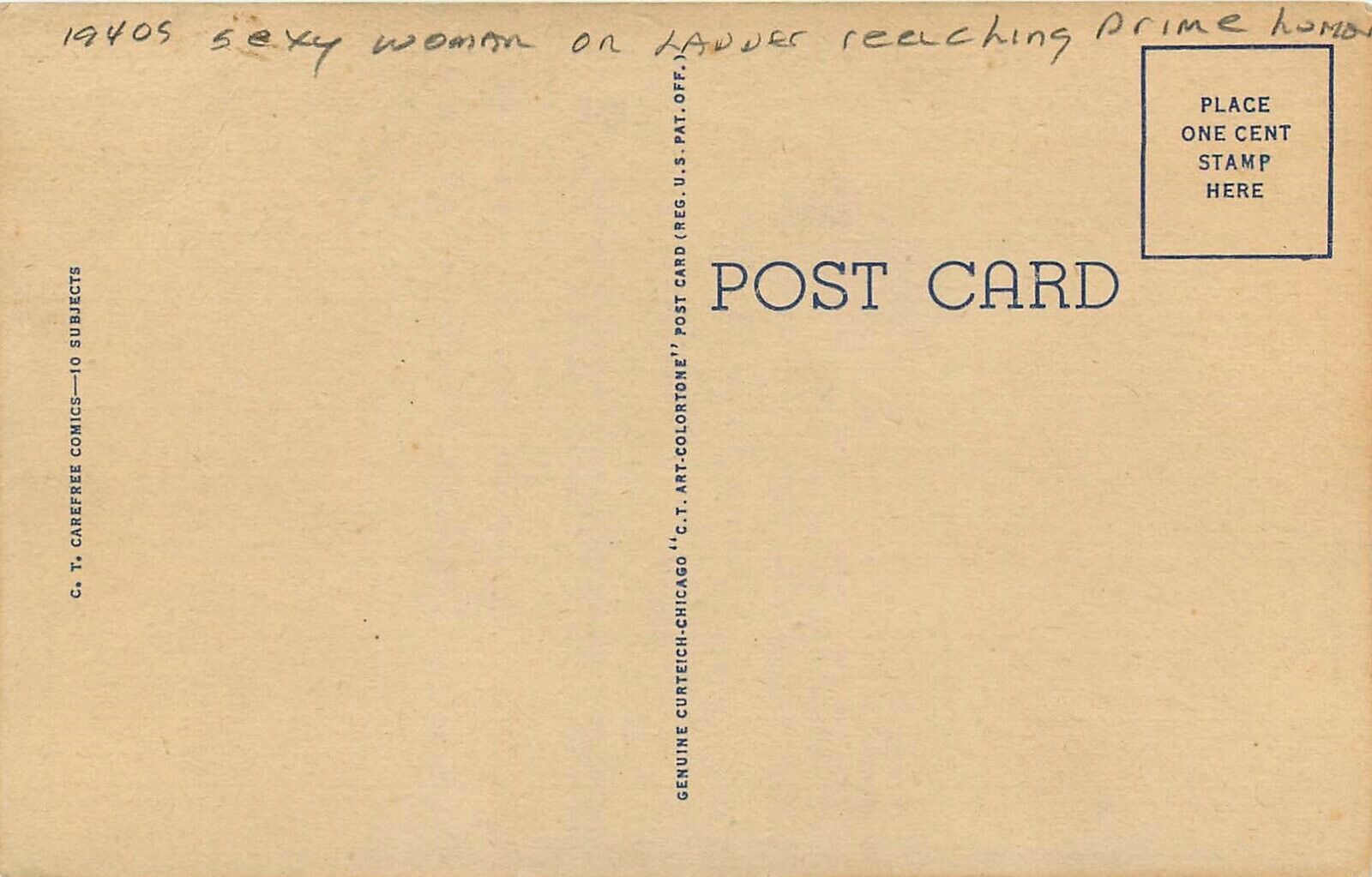 Postcard 1940s Sexy woman on falling ladder prime humor linen interior 23-11696 | Asia & Middle ...