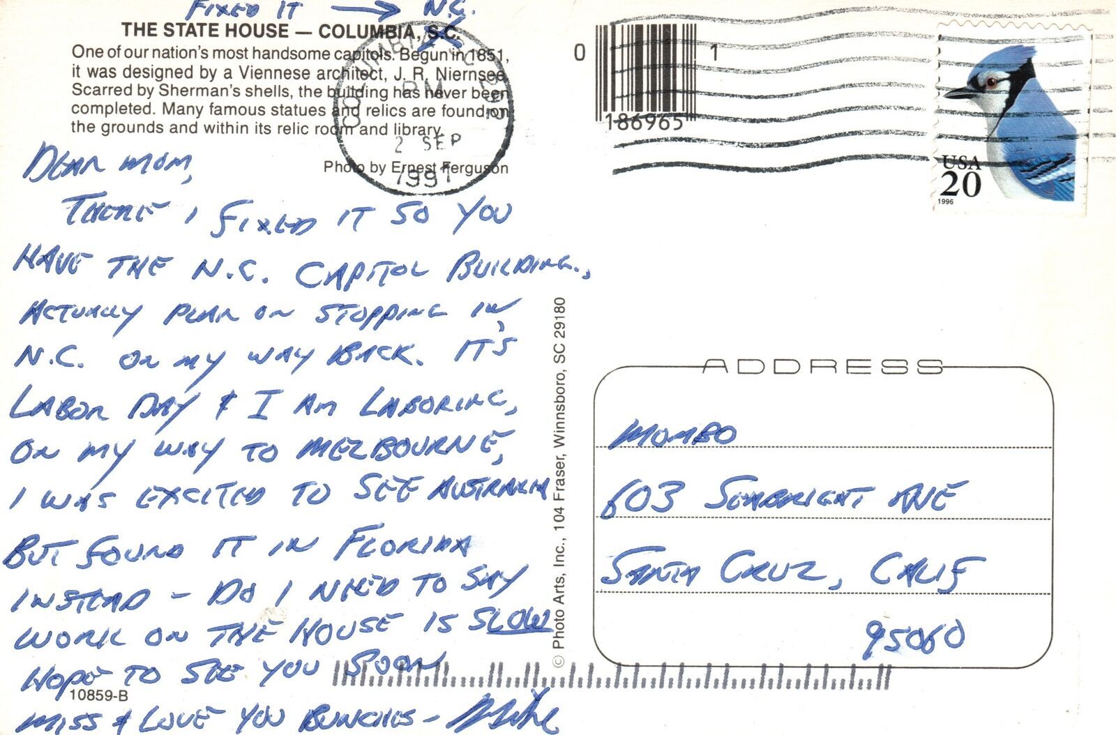 Postcard 1997 The State House Most Handsome Capitols Columbia South ...